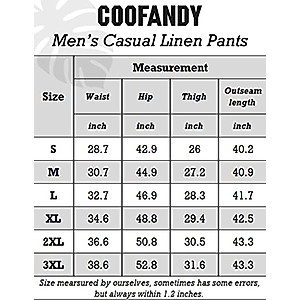 COOFANDY Men Casual Linen Pants Beach Summer Lightweight Pants Elastic Waist Drawstring Loose Trousers (Black, L)