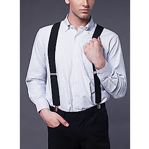 Fasker Mens Suspenders X-Back 2" Wide Adjustable Solid Straight Heavy Duty Clip Suspenders for Men Women, Black