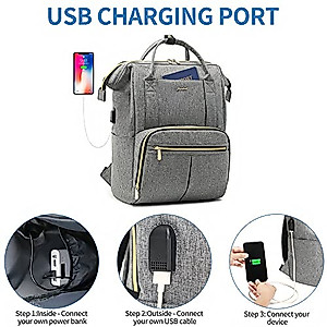 Focdod Laptop Backpack for Women Travel Backpack Nurse Bags for Work 15.6 Inch Computer Daypack Waterproof Backpack with USB Charger for College Teacher Business