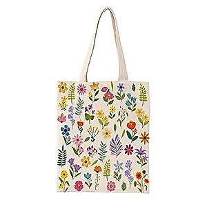 Canvas Shoulder Bag,Floral Tote Bag for Books,Birthday Inspirational Gifts for Kids Girls Women