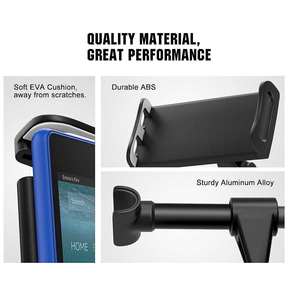 MoKo Headrest Phone/Tablet Car Mount, Adjustable Tablet Holder for 4-12.9" Devices, Fit with iPhone 16/Pro/Pro Max/Plus, iPhone 15/Pro/Plus/Pro Max, iPhone 14 Pro Max/14, iPad Air 4/Mini 6,Black