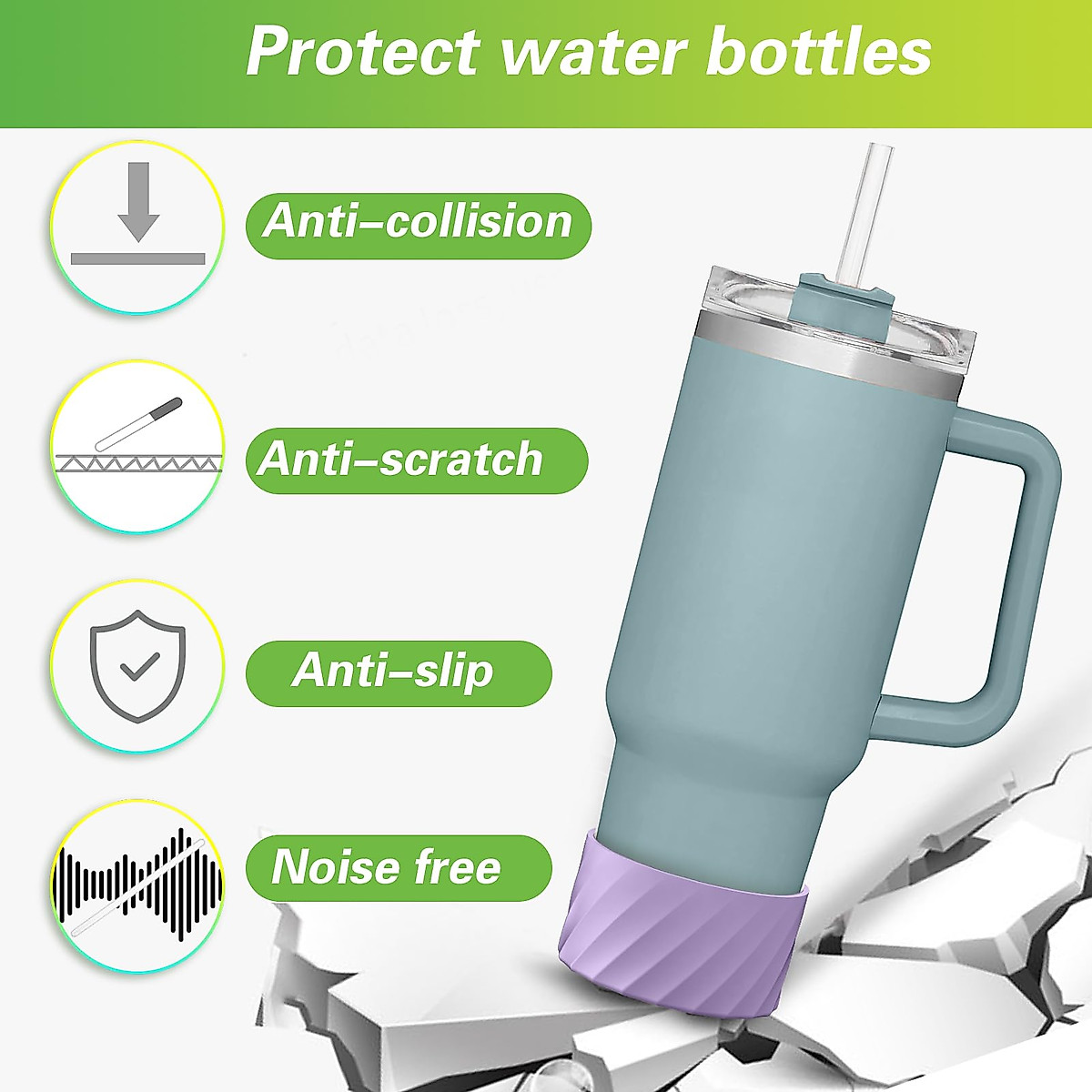 AIERSA 2Pcs Silicone Boot Sleeve for Stanley Quencher 40oz 30oz Tumbler with Handle,for IceFlow 20oz 30oz,Protective Water Bottle Bottom Bumper Cover for Stanley Cup Accessories, Pink, Purple