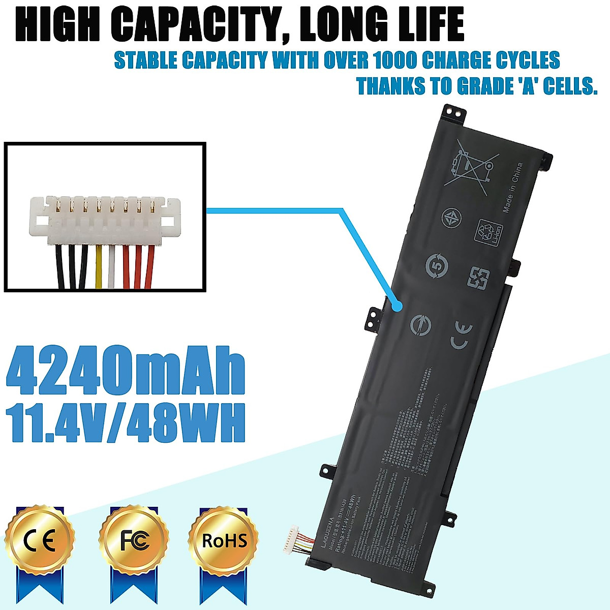 LAQUEENA B31N1429 Laptop Replacement Battery for ASUS A501LB5200 K501LB K501LX K501LX-NH52 K501UW K501U K501UB K501UX K501UX-AH71 0B200-01460100 11.4V 48WH/4240MAH 3-Cell