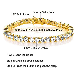Gemsme 18K Yellow Gold Plated 4.0mm Cubic Zirconia Classic Tennis Bracelet 7.5 Inch