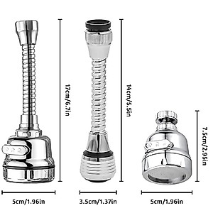 3 Pieces Kitchen Tap Head Fucet Aerator, 360 Degree Rotatable 3 Mode Adjustable Faucet Extender Kitchen Faucet Head Replacement for Bathroom Kitchen