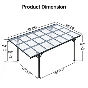 Real Relax Carport Heavy Duty Metal, 10 x 16 ft Aluminum Pitched-Roof Canopy with Polycarbonate Panel