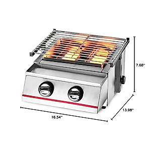 2 Burners Gas BBQ Grill, Stainless Steel Tabletop Smokeless Outdoor Barbecue Cooker Gas Grill Tabletop Grill Portable Grill for Kitchen, Camping, Outdoor, Tailgating, or Picnicking