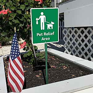 SmartSign 12 x 10 inch “Pet Relief Area” LawnBoss Yard Sign with 3 foot Stake, 40 mil Laminated Rustproof Aluminum, White and Green, Set of 1, Made in USA