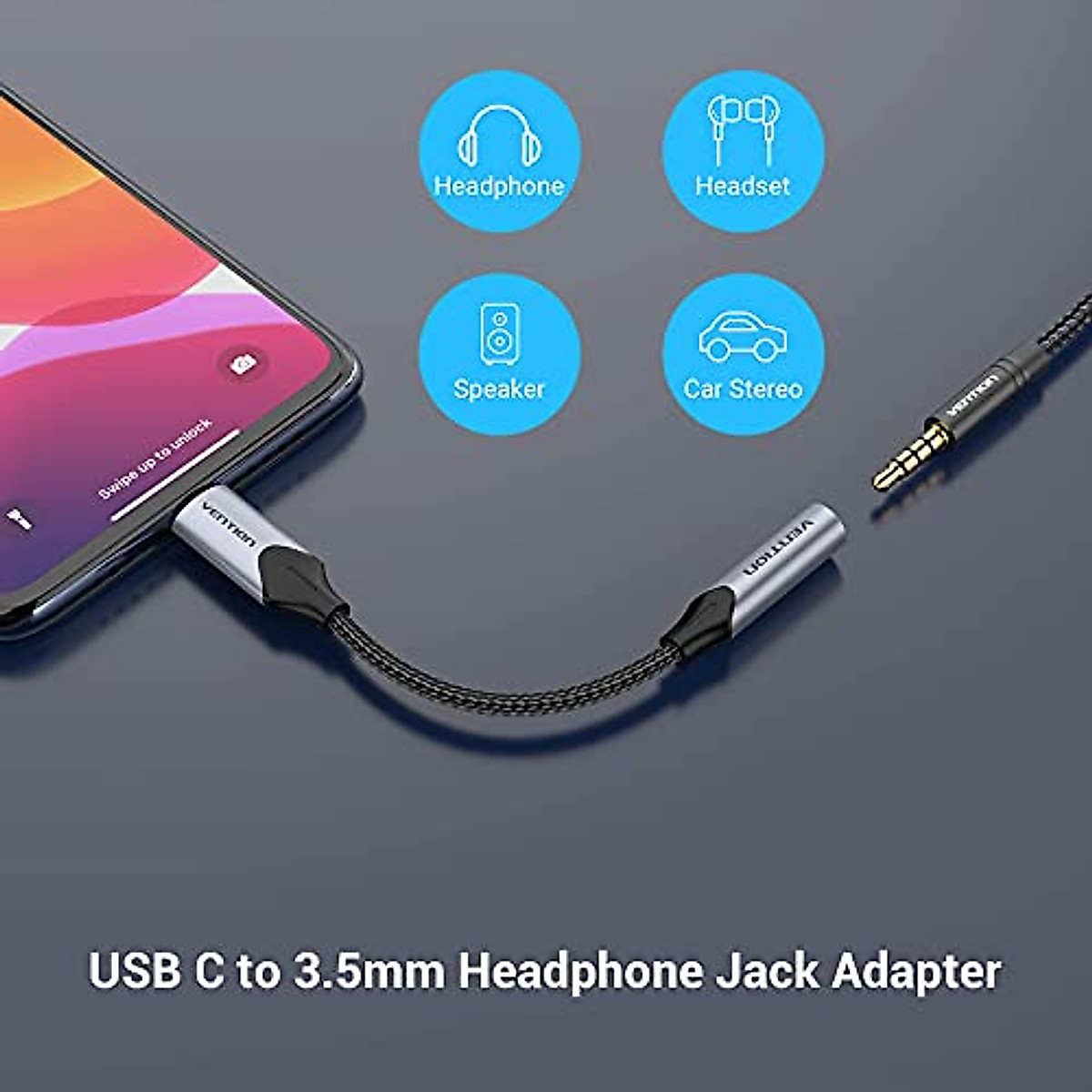 VENTION USB Type C to 3.5mm Headphone Jack Adapter, USB C to Aux Audio Dongle Cable with DAC Chip Compatible with iPad Pro Pixel 2 XL Samsung Galaxy S21 S20 Ultra S20+ Note 20 10 S10