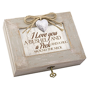 Cottage Garden Love You Bushel Peck Hug Ivory Distressed Jewelry Music Box Plays Edelweiss