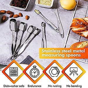 Rainspire Heavy Duty Measuring Spoons Set Stainless Steel, Metal Measuring Cups and Spoons Set for Dry or Liquid, Fits in Spice Jar, Home Gadgets Kitchen Gadgets, Set of 7 Including Leveler
