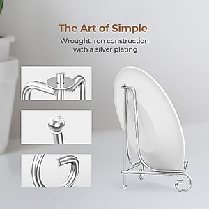 TR-LIFE Plate Stands for Display - 10 Inch Plate Holder Display Stand + Metal Easel Stand for Picture Frame, Decorative Plates, Photo, Book, Collectibles (Silver 2 Pack)