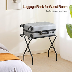 AMHANCIBLE Luggage Rack, Foldable Suitcase Stands Set of 2, Metal Luggage Holder for Guest Room, Bedroom, Hotel, Holds up to 110 lb, Easy Assemble, Black HLR01BK