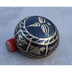 DharmaObjects ~ Tibetan 8 Lucky Symbols Singing Bowl Set ~ With Mallet, Brocade Cushion & Carry Bag ~ For Meditation, Chakra Healing, Prayer, Yoga