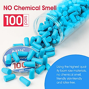 AZEN 100 Pairs Ear Plugs Bulk, NRR 32dB Soft Foam Ear Plugs for Sleeping Noise Cancelling, Earplugs for Concerts Shooting Swimming Noise Reduction (Lake Blue)
