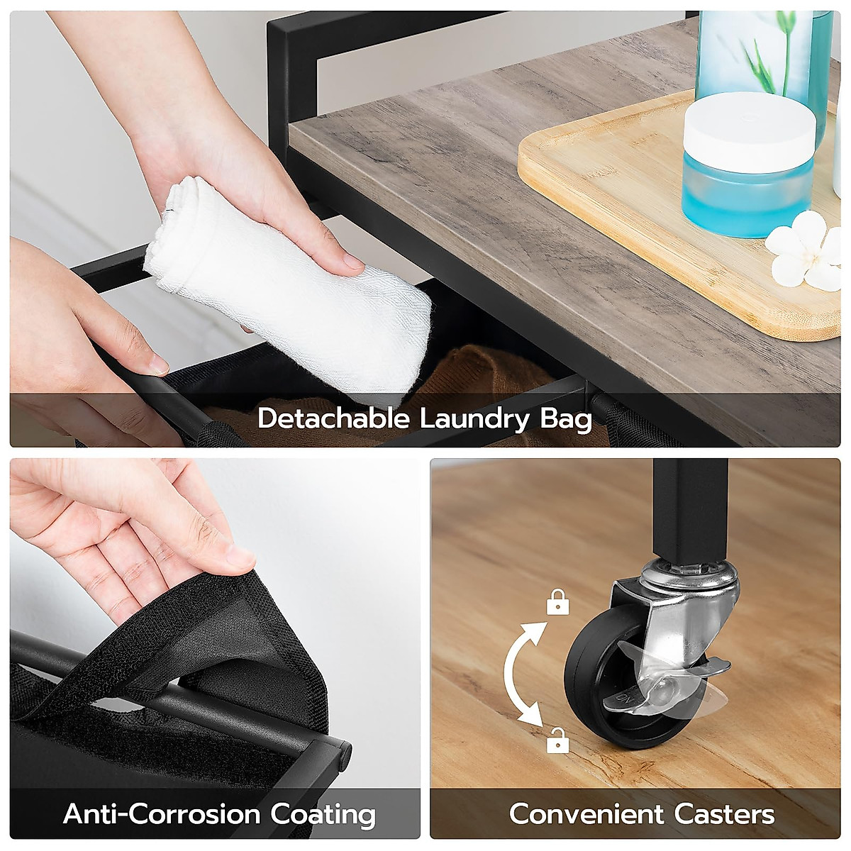 HOOBRO Laundry Sorter 4 Sections, Laundry Hamper with Wheels, 4 × 10.5 Gal (39.8L), Rolling Laundry Basket, Pull-Out and Removable Oxford Fabric Laundry Bags, Greige and Black BG04XY01