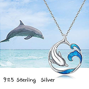 CUOKA MIRACLE Dolphin Necklace S925 Sterling Silver Cute Dolphin Necklace Ocean Wave Pendant Beach Themes Ocean Wave Jewelry Dolphin Gifts for Women Birthday