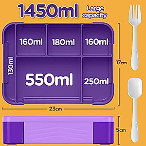 Jelife Lunch Box Kids Bento Box - 1450ml Large Leakproof 6 Compartments Kids Lunchbox Toddler Bento Box with Utensils for Back to School,Book-Style Reusable Lunch Snack Containers for Daycare