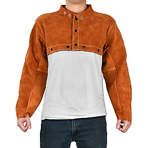 LeaSeek Leather Welding Jacket - Heavy Duty Welding Apron with Sleeve (Large)