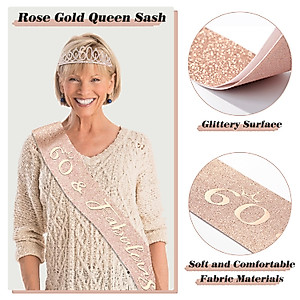 60th Birthday Gifts Decorations for Women - 60 Birthday Cake Topper, Balloons, Queen Sash, Crown and Candle Set, Rose Gold