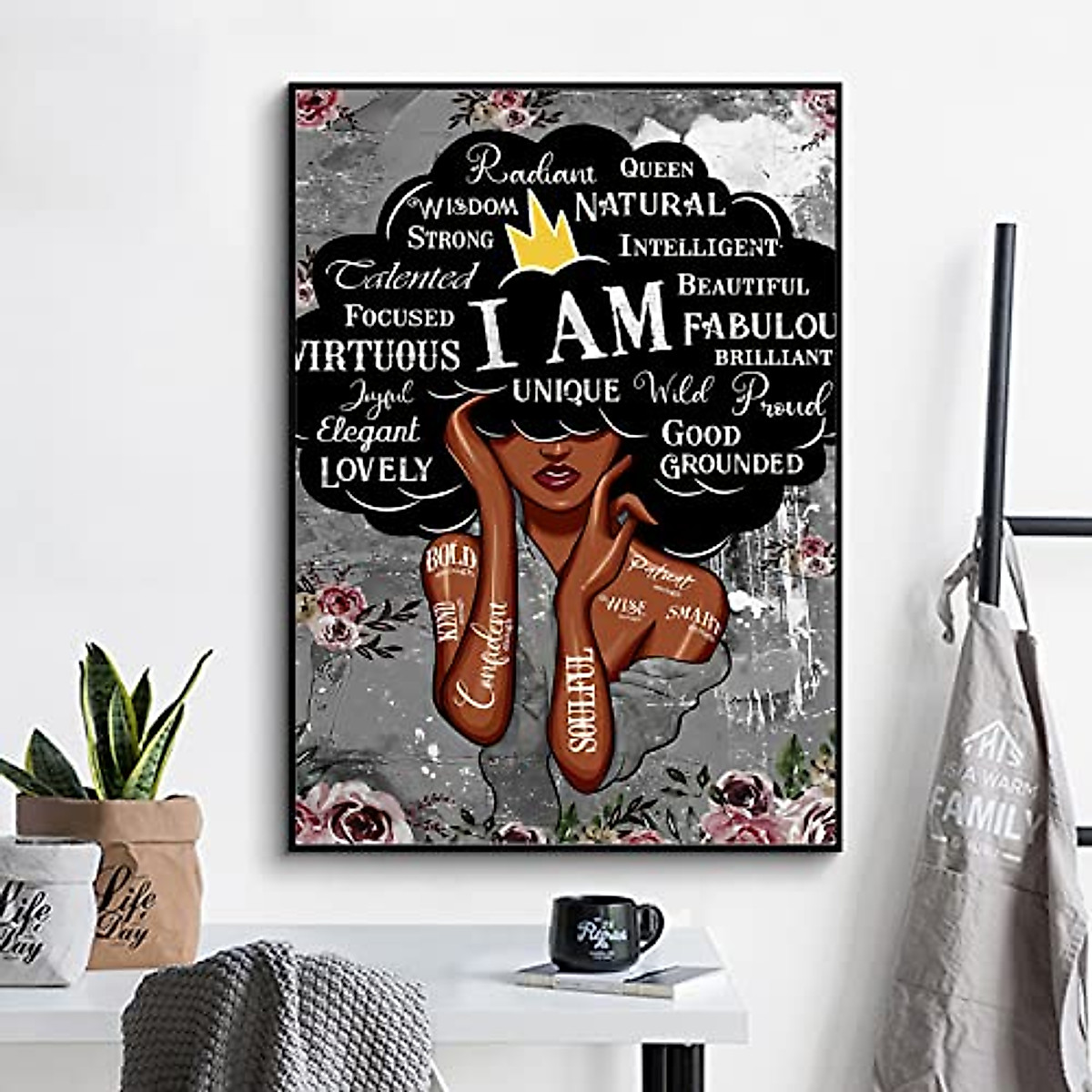 LLOSEUP African Queen Canvas Wall Art Black Women Canvas Paintings Black Girl Wall Art African American Abstract Nordic Pictures Posters Prints for Living Room Wall Decoration Artwork Unframed