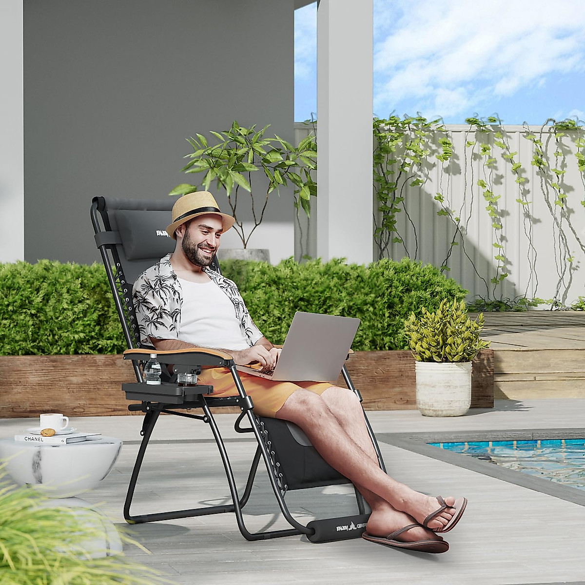 UDPATIO Zero Gravity Chair 30In XL Oversized Outdoor Anti Gravity Chairs Patio Lounge Folding Adjustable Chair with Cup Holder, Foot Pad & Padded Headrest, Supports 500lbs (Grey)