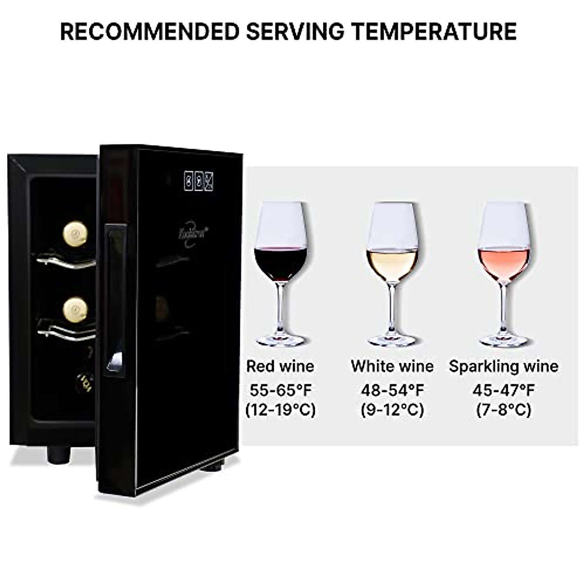 Koolatron 6 Bottle Wine Cooler, Black, Thermoelectric Wine Fridge, 0.65 cu. ft. (16L), Freestanding Wine Cellar, Red, White and Sparkling Wine Storage for Small Kitchen, Apartment, Condo, RV