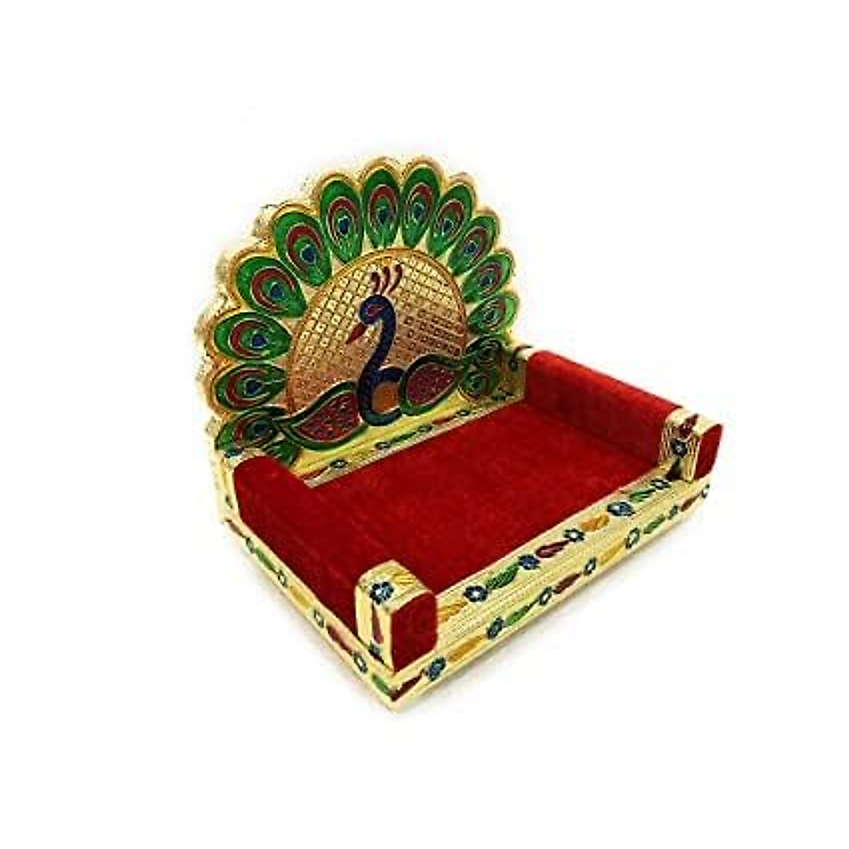 Singhasan Laddu Gopal Wooden Singhasan for Pooja MandiR Mharaja Sinhasan/Singhasan Lord Karishna Palna Red Jhula Baby Karishan Palna 12 "