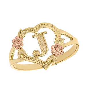 CaliRoseJewelry 14k Two-Tone Initial Alphabet Personalized Heart Ring in Yellow and Rose Gold (Size 5.5) - Letter J