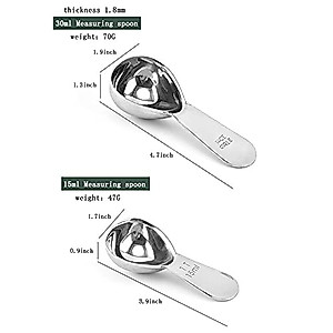 2 Pack SHENGQIDZ Stainless Steel Measuring Coffee Scoop 2&1 tablespoon Short Handle Tablespoon Measuring Spoons for Coffee Tea Sugar (15 ml & 30 ml)