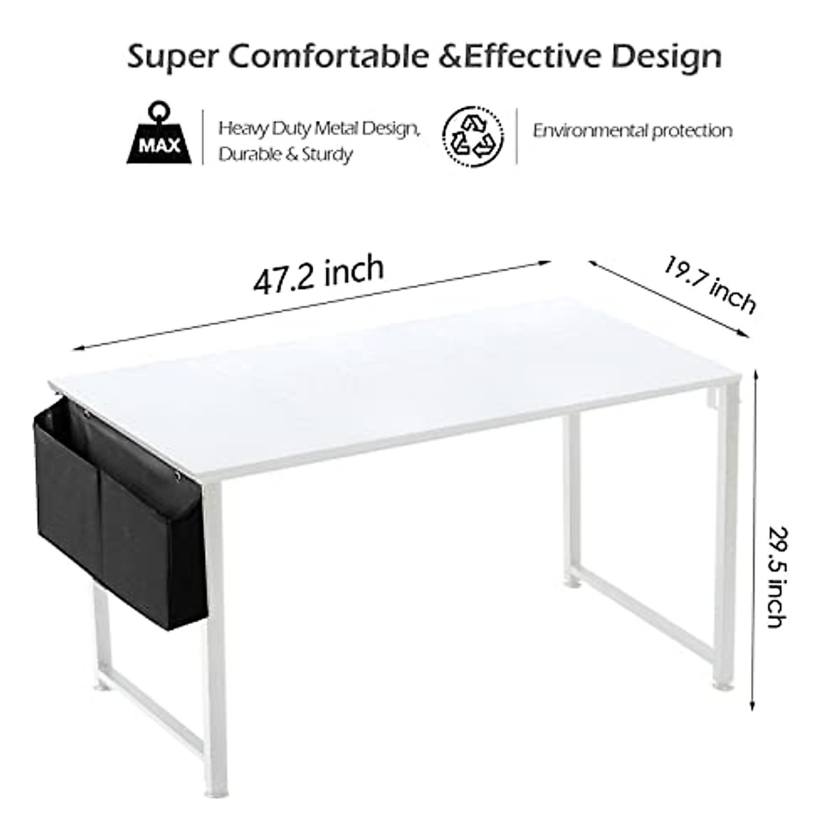 Lufeiya 47 inch White Computer Desk - Modern Simple Student Study Table for Bedroom Home Office Writing Desk