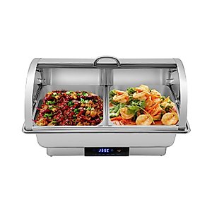 Electric Chafing Dish,Flip Top Chafing Dish,Dual Compartment Chafing Dish,Stainless Steel Electric Chafing Dis,for Parties,Wedding Brunches,Picnics,Buffets