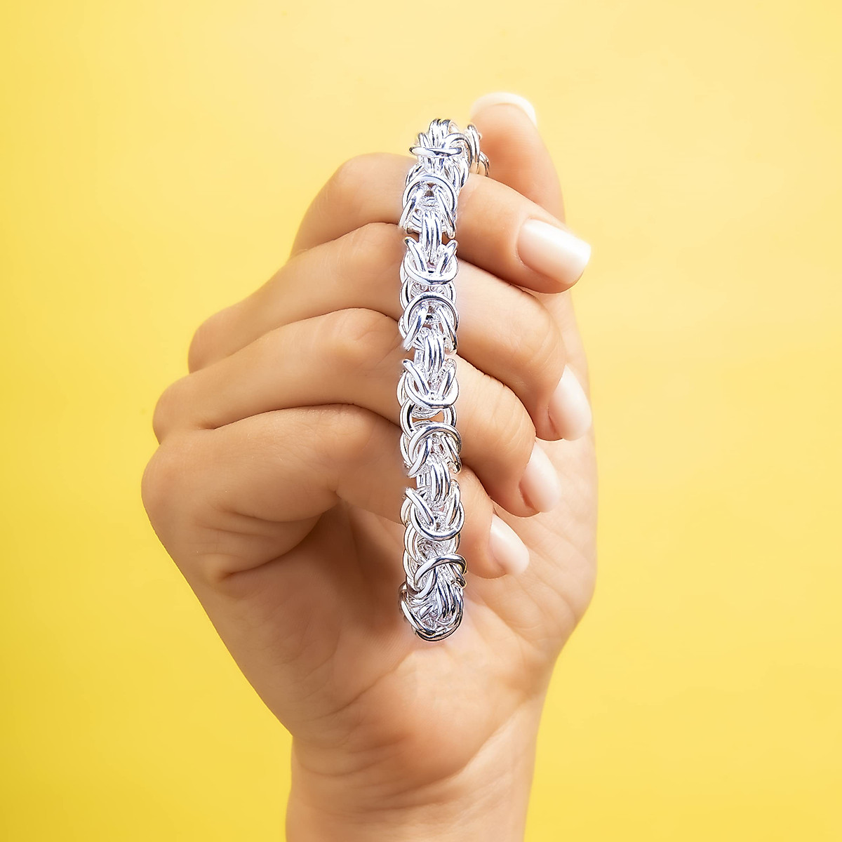 Viosi Byzantine Bracelets for Women/Men Sterling Silver Plated Classic Unique Cute Gifts Handmade Chunky Bracelet Link Chain with Lobster Clasp 10mm Width (Sterling Silver Plated, 8 Inches)