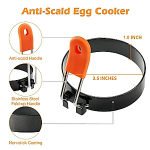 Egg Rings for Frying 4 PCS 3.5 Inch Large Cooking Egg Molds Round Egg Circles, Anti-scald Nonstick Leakproof Egg Mould with Oil Brush
