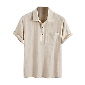 ZAFUL Men's Retro Short Sleeve Corduroy Shirt Casual Button Down Shirts White M