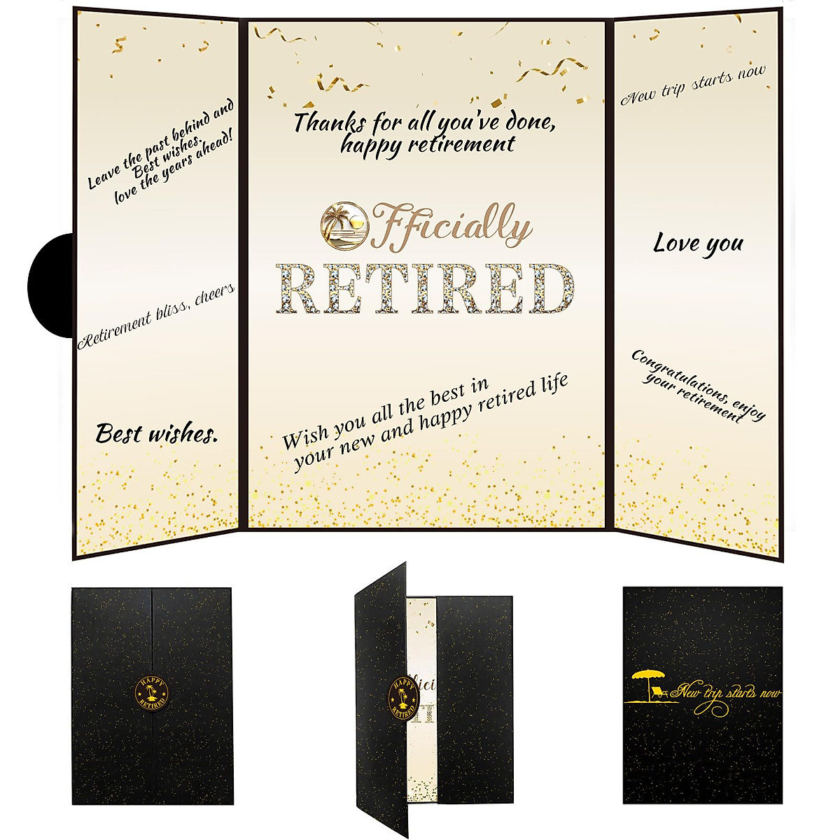 Viogtmca Black Gold Retirement Party Decorations Large Retirement Card Signing Happy Retirement Guest Book Creative Retirement Card for Men Women