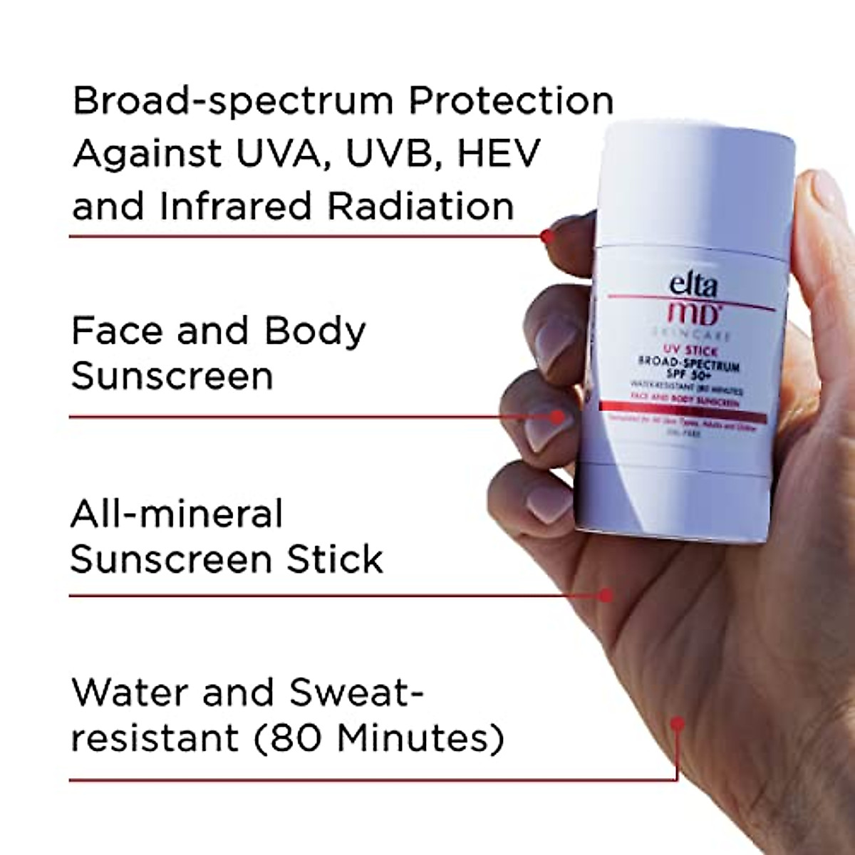 EltaMD UV Stick Sunscreen, Broad Spectrum Sunscreen Stick with SPF 50+, Mineral Face Stick Sunscreen, Oil-Free, Dermatologist Tested, Water-Resistant, Zinc Oxide Sunscreen Stick, 1.3 OZ Stick