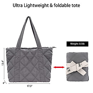 iSamzan Puffer Quilted Tote Bag for Women Puffy Padded Purse with Zipper Work Nylon Soft Purse-Green