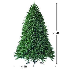 Goplus 7.5ft Unlit Artificial Christmas Tree, Premium Hinged Fir Tree, Easy Assembly with Metal Stand, Xmas Décor for Indoor and Outdoor (7.5ft)