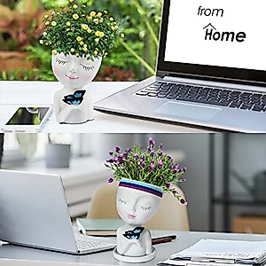 WEWEOW Face Planter/Flower Pot for Indoor Outdoor Plants Resin Succulent Planter with Drainage Hole Cute Lady Face Plant Pots
