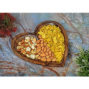 EDHAS Mango Wood Heart Curved Shaped Decorative Bowl for Table Centerpieces Home Party Wedding Décor (10" x 10" x 1.5")