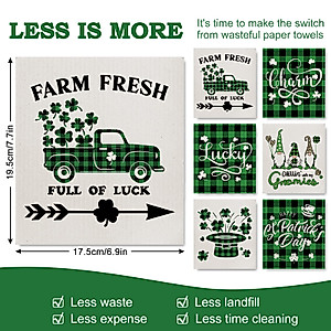 AnyDesign St. Patrick's Day Swedish Kitchen Dishcloth Green Black Buffalo Plaids Gnome Truck Shamrock Absorbent Cotton Kitchen Towel for Party Home Housewarming Cleaning Counter Wipes, 7 x 8 in, 6Pcs