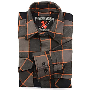 Milwaukee Leather MNG11648 Men's Grey with Brown and Orange Long Sleeve Cotton Flannel Shirt - Small