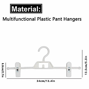 Plastic Pants Hangers, 10 Pack Pant Hangers with Clips, Clothes Hangers with 360°Rotating & Adjustable Clips, Skirt Hangers Space Saving for Kids, Adults and Girls (White)