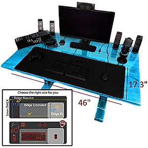 Pro Gaming Mouse Pad (5mm) | Traverse Ridge Massive 46 inch | 46x17.3x0.20 Extra Thick | Black/Black | Dense Weave Speed Poly, Superior Control | Stitched Edge, Washable, Giant Large Desk Mat