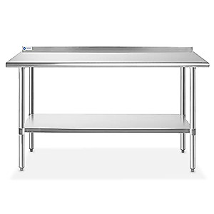GRIDMANN Stainless Steel Kitchen Prep Table 60 x 24 Inches with Backsplash & Under Shelf, NSF Commercial Work Table for Restaurant and Home