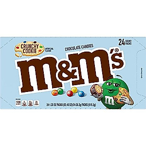 M&M'S Crunchy Cookie Milk Chocolate Candy, Singles Size, 1.35 Ounces, 24-Count Box