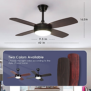 Asyko Ceiling Fans with Lights - 42" Black Outdoor Ceiling Fan with Light and Remote, Dimmable and Reversible Motor, Modern Low Profile Ceiling Fan Lights for Indoor Bedroom/Outdoor Covered Patio…