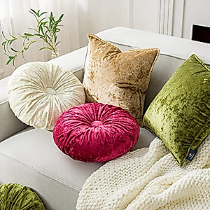 Phantoscope Round Throw Pillow Handcrafted Pumpkin Velvet Floor Pillow Couch Bed and Chair, Navy Blue 16 x 16 inches 40 x 40 cm