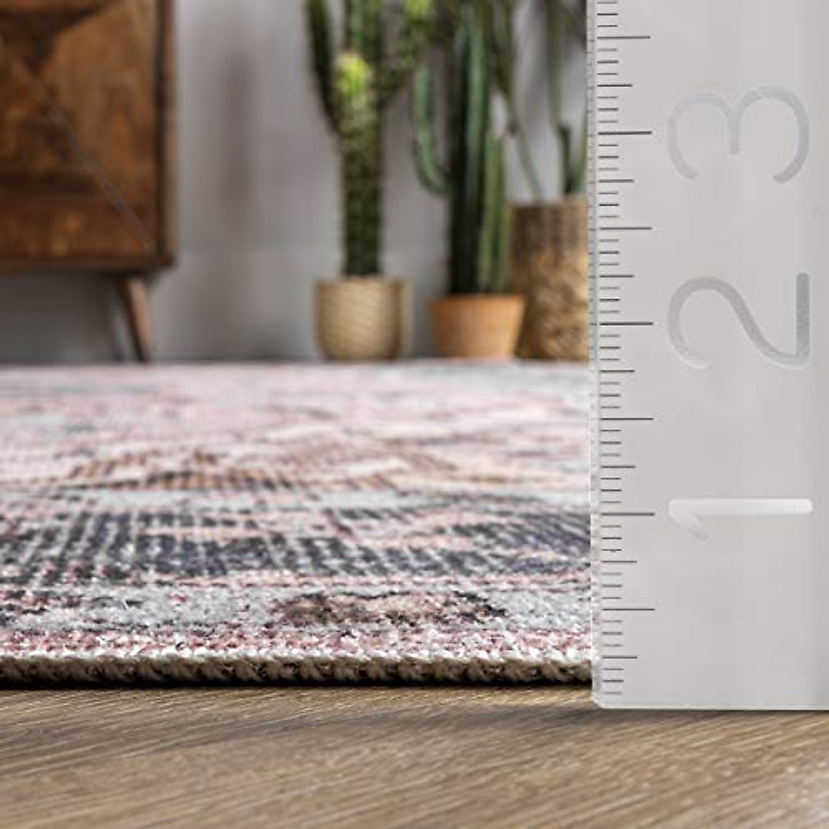 nuLOOM Sasha Machine Washable Medallion Ultra Thin Area Rug, 5x8, Pink